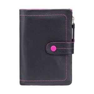 visconti malibu m87 ladies multi colored leather bi-fold wallet purse 4" x 6" (black multi)