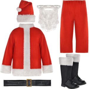 Classic Red & White Polyester Plush Fabric Santa Suit Set - (Adult XXL Up To 54" Chest) - 1 Set - Perfect For Holiday Festivities