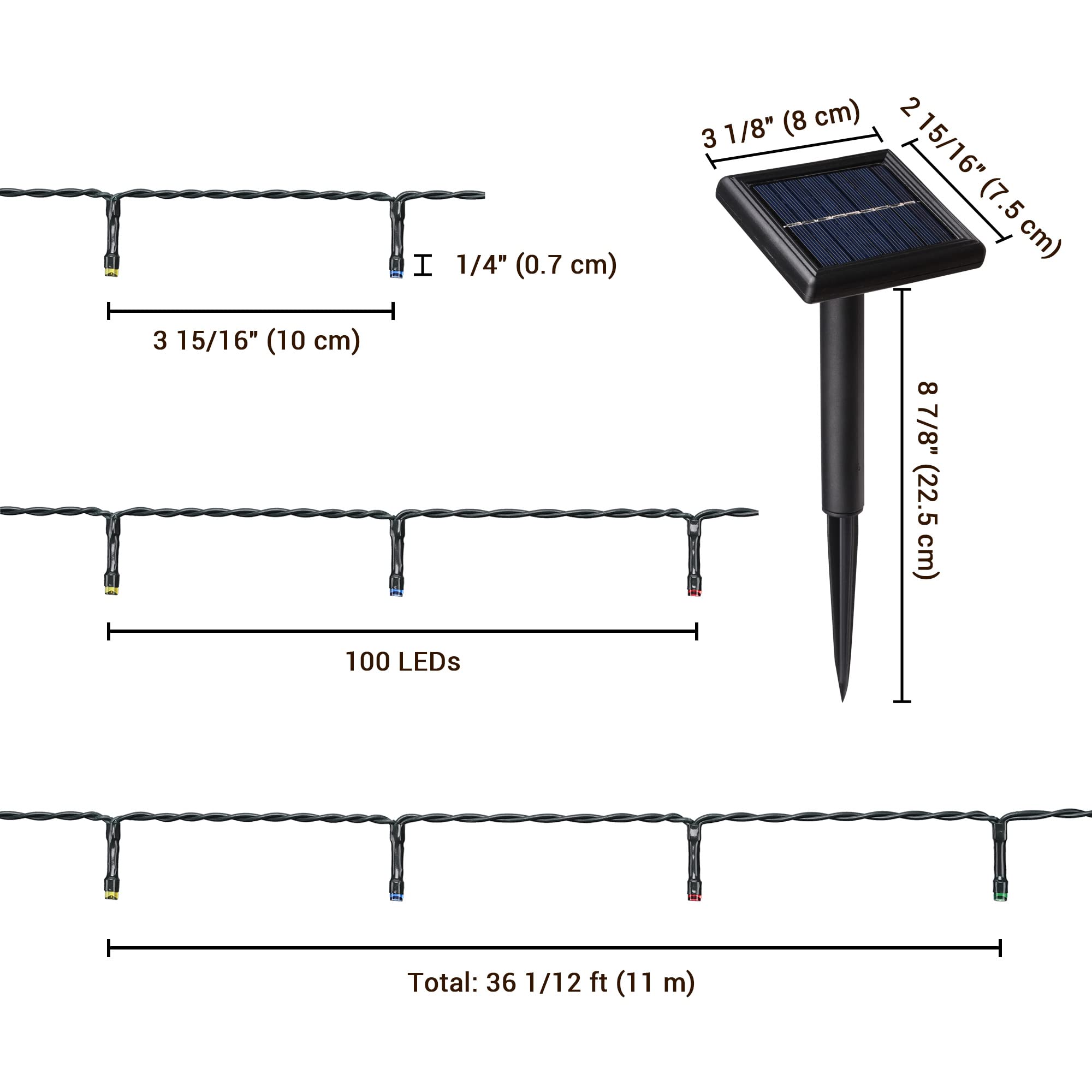 Yescom Solar String Lights 36FT 100 LED Waterproof RGBY Solar Xmas Lights Outdoor Decoration for Wedding Party Garden Tree Yard