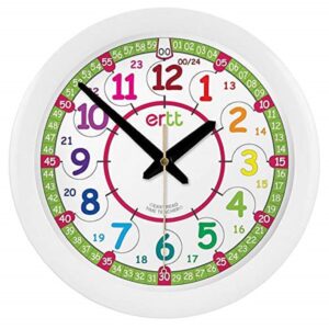 ertt teaching wall clock - learn the time wall clock - kids analog clock for classroom, playroom, bedroom, educational room decor - school clock for kids with rainbow face (29cm)