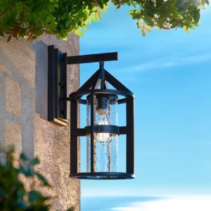 John Timberland Argentine Rustic Farmhouse Outdoor Wall Light Fixture Bronze 17" Clear Seedy Cylinder Glass for Exterior Barn Deck House Porch Yard Patio Outside Garage Front Door Garden Home