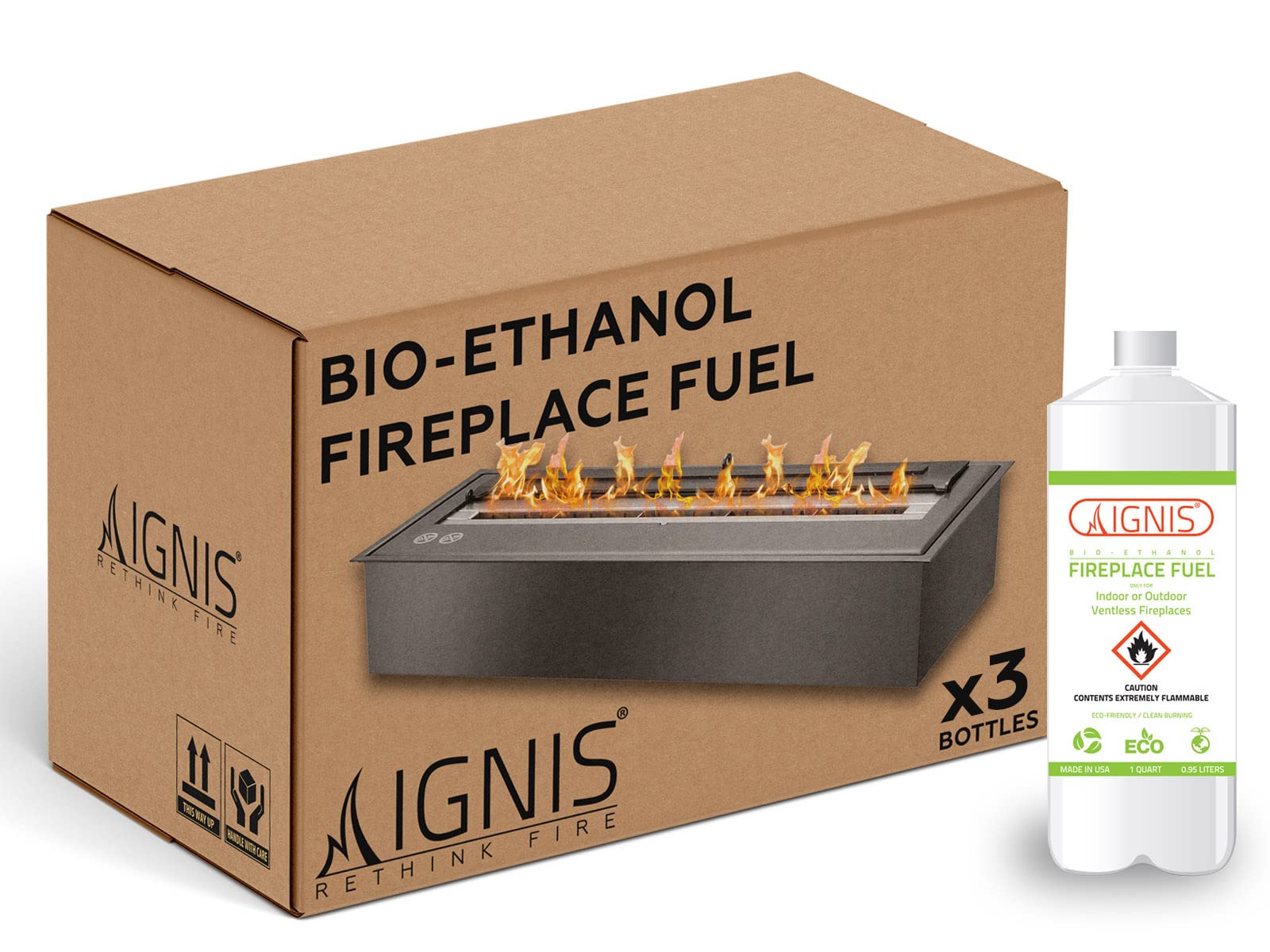 Bio Ethanol Fireplace Fuel - Ventless Indoor/Outdoor - 3 Quarts