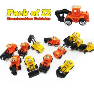 12 Pack Construction Vehicles Pull Back Style -Play Vehicles - Push and Play Engineering Trucks - Assorted Construction Designs