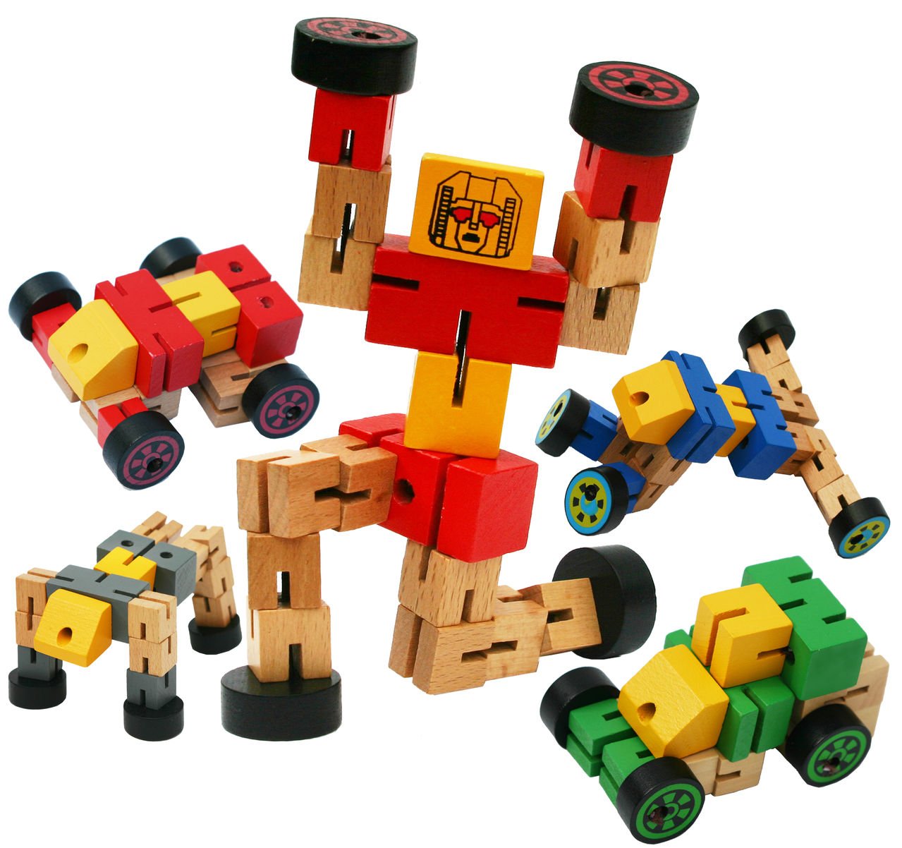 TOWO Wooden Transforming Vehicle Robot - Transfigures Toys for Travel Toys - Construction Toys Building Set - Wooden Transforming Toys 3 Year Old Boys Girls Holiday -Stocking Fillers Stuffers -Red