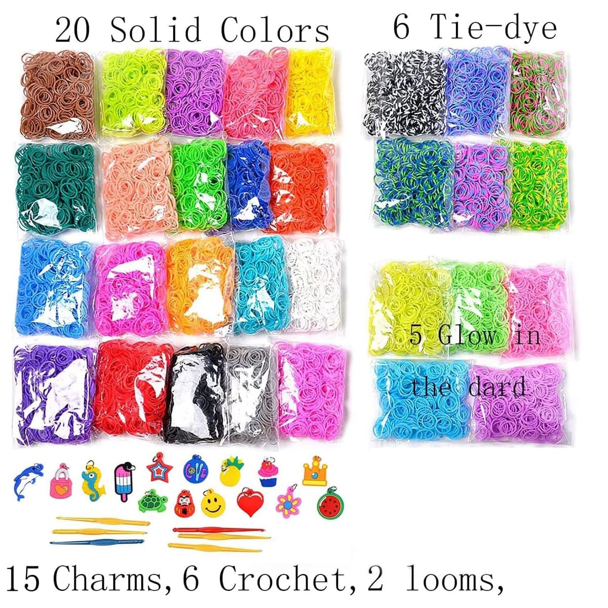 VICOVI 15000 Colorful Rubber Loom Bands Refill Kit for Boy Girl DIY Craft Gift Set Include: + 500 Cute Clips+ 6 Hooks + 15 Charms