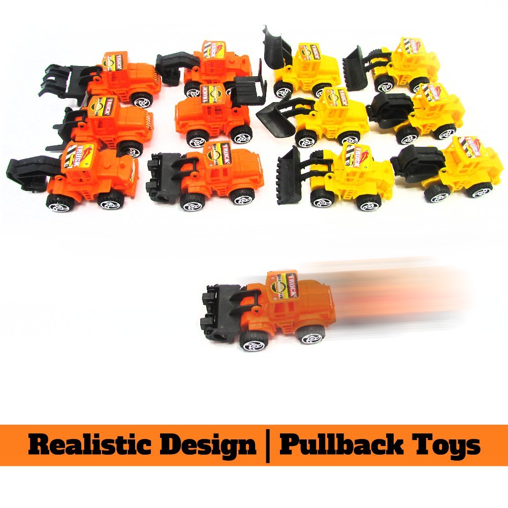 12 Pack Construction Vehicles Pull Back Style -Play Vehicles - Push and Play Engineering Trucks - Assorted Construction Designs