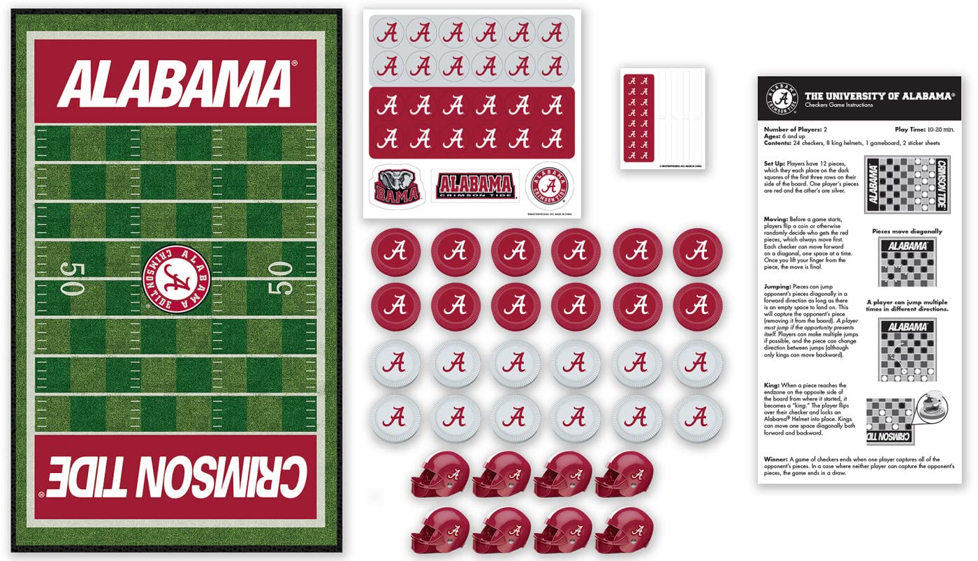 MasterPieces Family Game - NCAA Alabama Crimson Tide Checkers - Officially Licensed Board Game for Kids & Adults 13" x 21"