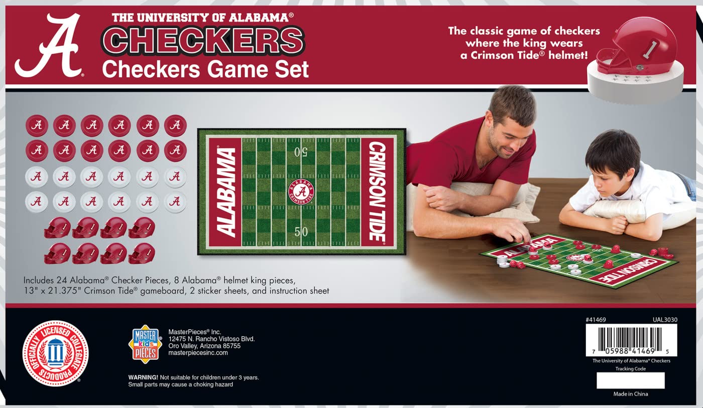 MasterPieces Family Game - NCAA Alabama Crimson Tide Checkers - Officially Licensed Board Game for Kids & Adults 13" x 21"