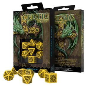 celtic 3d revised yellow & black dice set (7) [refreshed design]