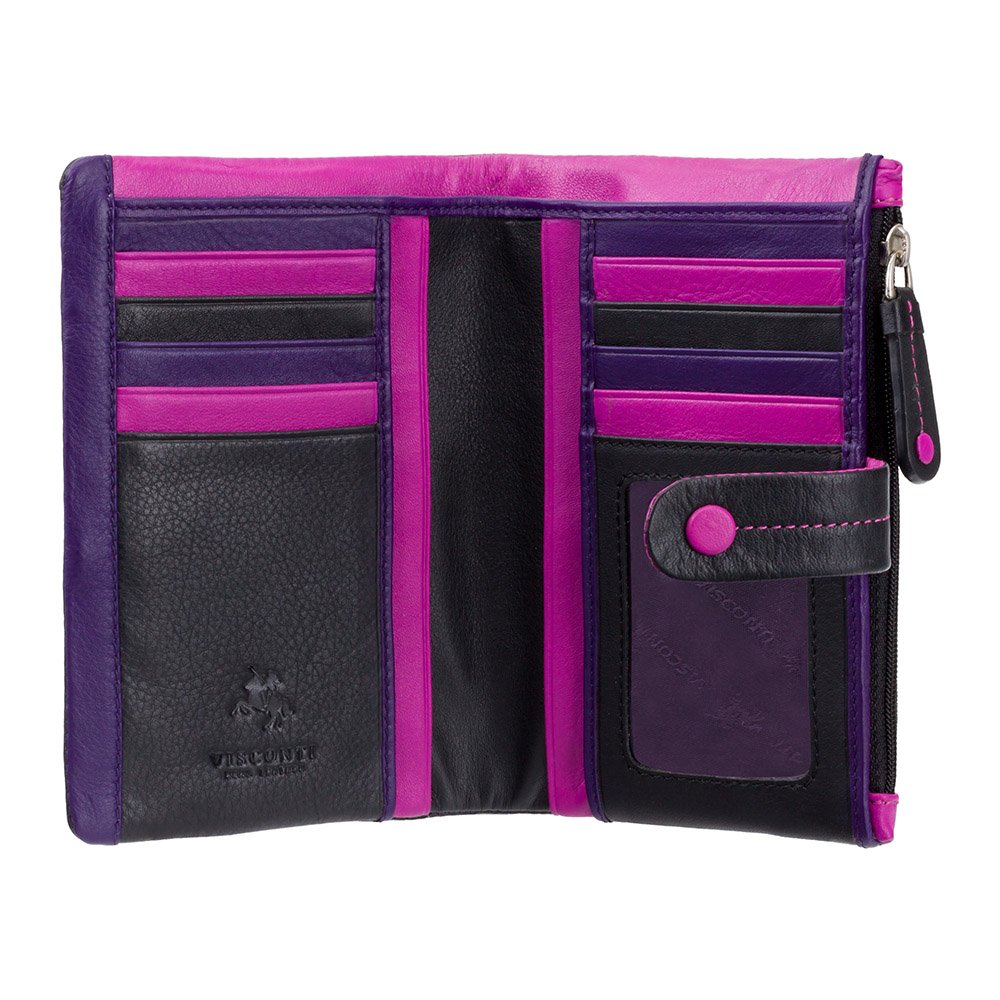 Visconti Malibu M87 Ladies Multi Colored Leather Bi-fold Wallet Purse 4" x 6" (Black Multi)