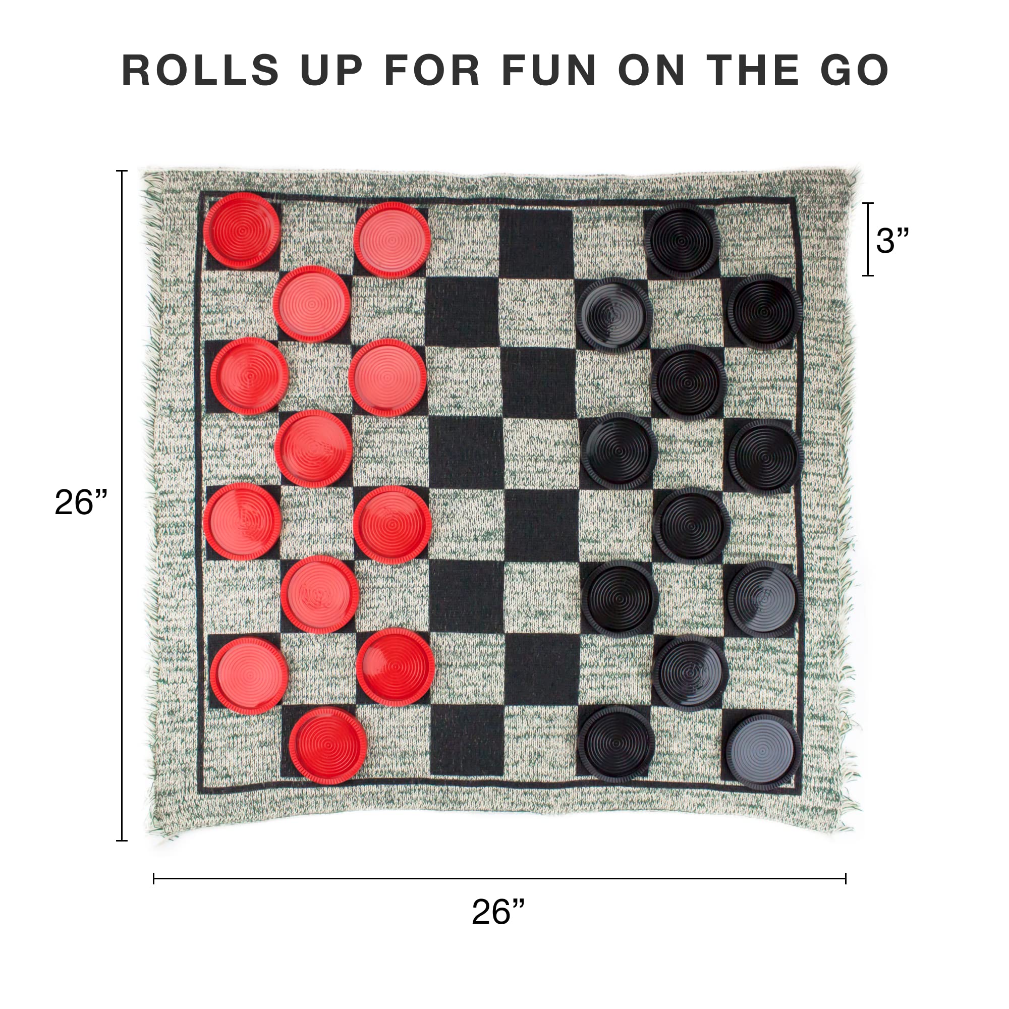 Brybelly Large Checkers Set - Giant Checkers Game for Indoor/Outdoor - Jumbo Classic Board Games for Friends and Family - 3-in-1 Checkers and Mega Tic Tac Toe