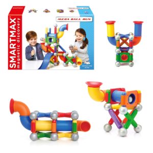 smartmax mega ball run stem magnetic discovery building and ball run set featuring safe, extra-strong, oversized building pieces for ages 3+