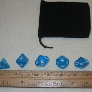 Translucent Blue RPG D&D Dice Set: 7 + 3d6 = 10 polyhedral die plus bag!