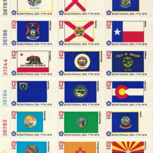 USPS 1976 State Flags - Full Sheet of 50 x 13 Cent Stamps - Scott 1633-82