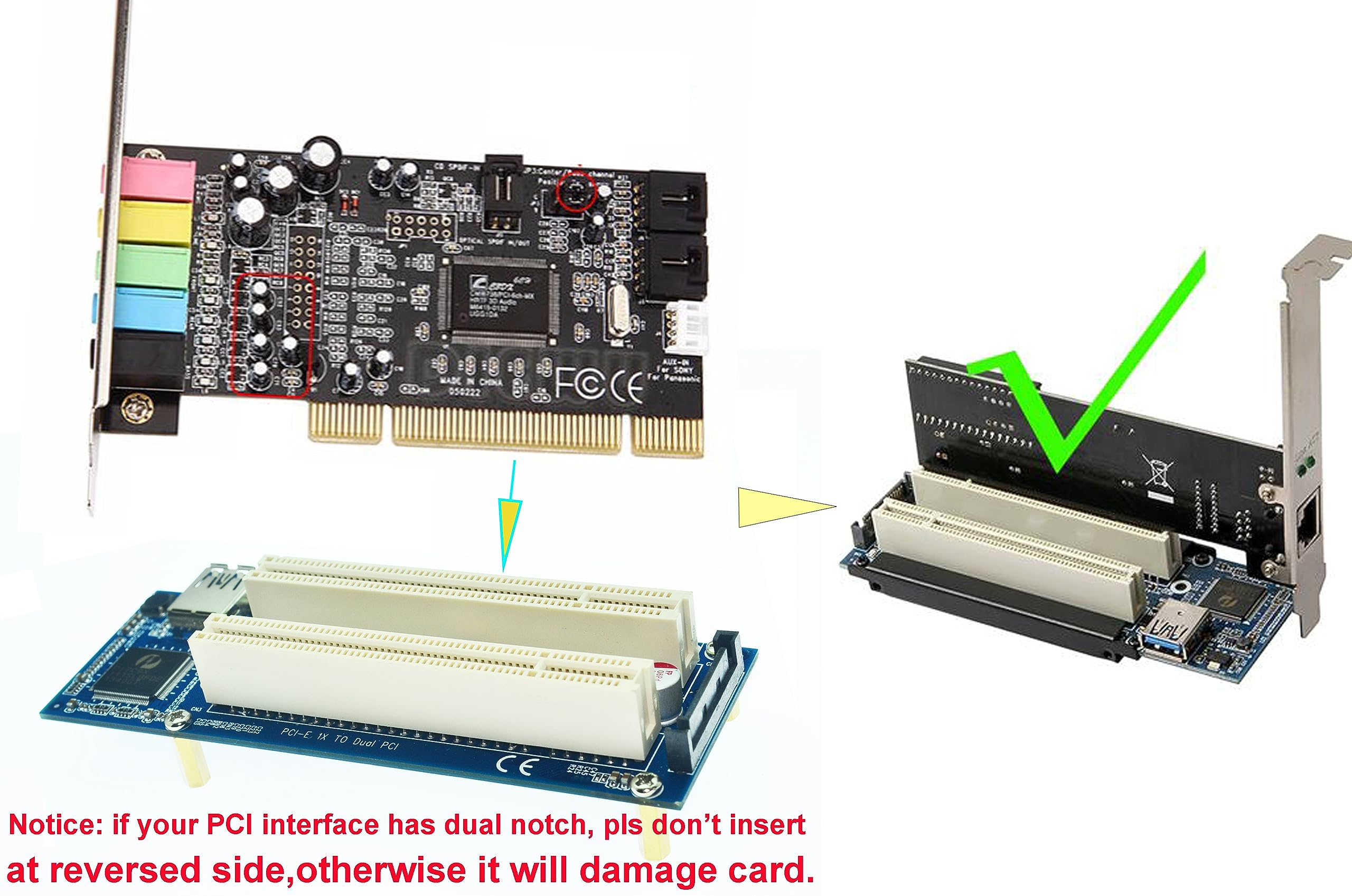 Sintech PCI-E Express X1 to Dual PCI Riser Extender Card with Low Profile Bracket