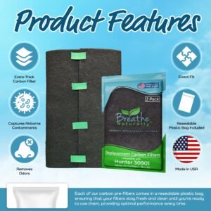 Breathe Naturally Replacement Carbon Pre-Filters Compatible with Hunter 30901, HEPAtech and QuietFlo Air Purifier - Activated Charcoal Filter Sheet - 16" x 30"x 0.2" (Pack of 2, Carbon Prefilters)