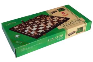 brown senator wooden chess set - weighted chessmen 16 x 16