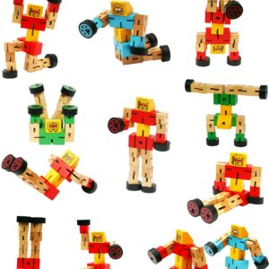 TOWO Wooden Transforming Vehicle Robot - Transfigures Toys for Travel Toys - Construction Toys Building Set - Wooden Transforming Toys 3 Year Old Boys Girls Holiday -Stocking Fillers Stuffers -Red