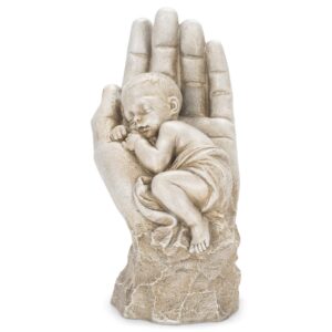 joseph's studio by roman inc., in the palm of his hand, garden collection, religious statue, holy family, memorial, angel, patron saint, garden décor (11x5x7)