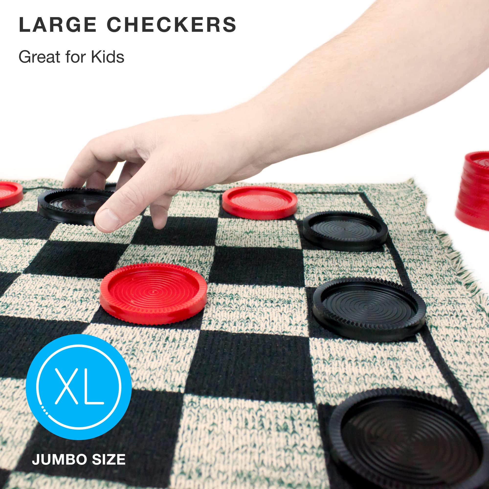 Brybelly Large Checkers Set - Giant Checkers Game for Indoor/Outdoor - Jumbo Classic Board Games for Friends and Family - 3-in-1 Checkers and Mega Tic Tac Toe