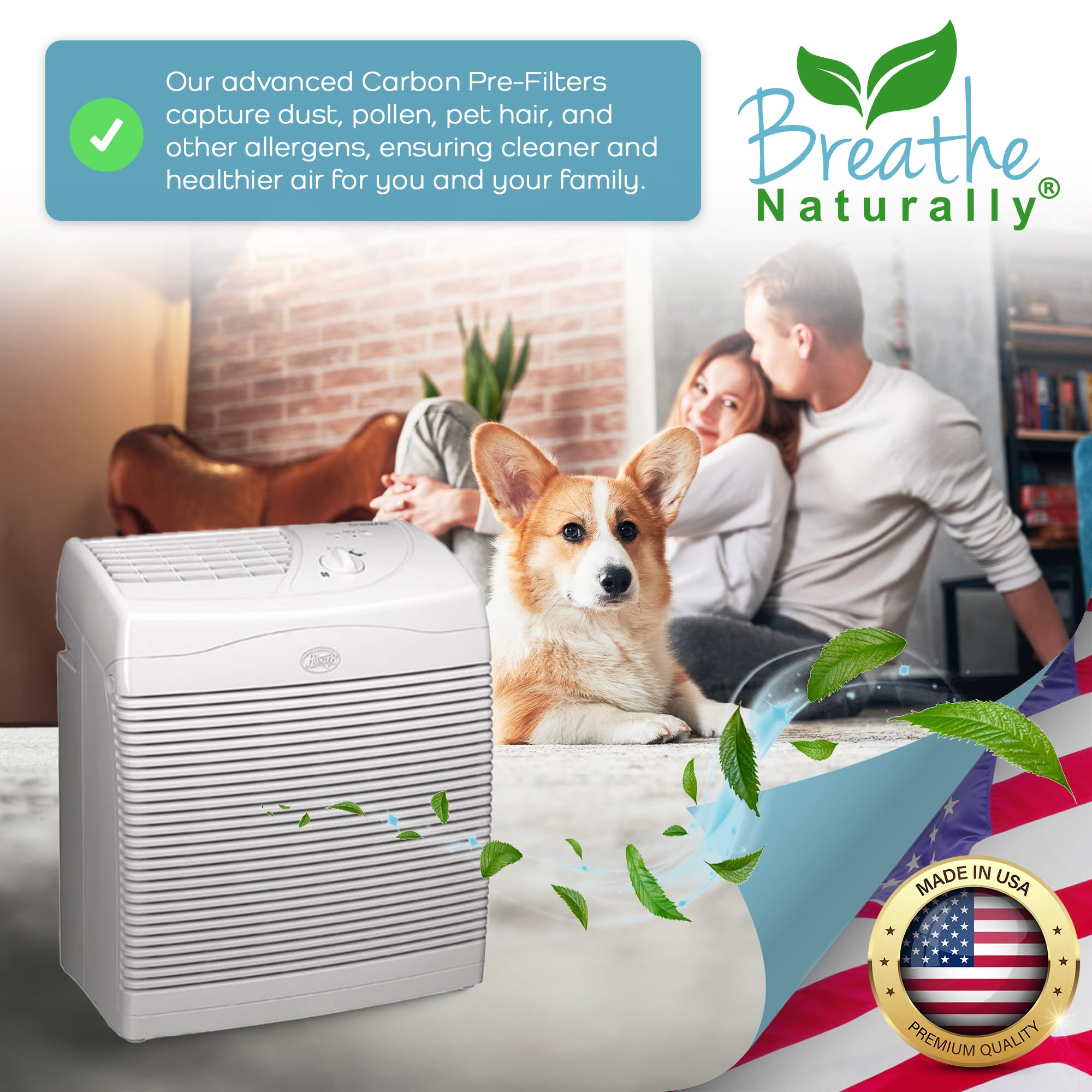 Breathe Naturally Replacement Carbon Pre-Filters Compatible with Hunter 30901, HEPAtech and QuietFlo Air Purifier - Activated Charcoal Filter Sheet - 16" x 30"x 0.2" (Pack of 2, Carbon Prefilters)