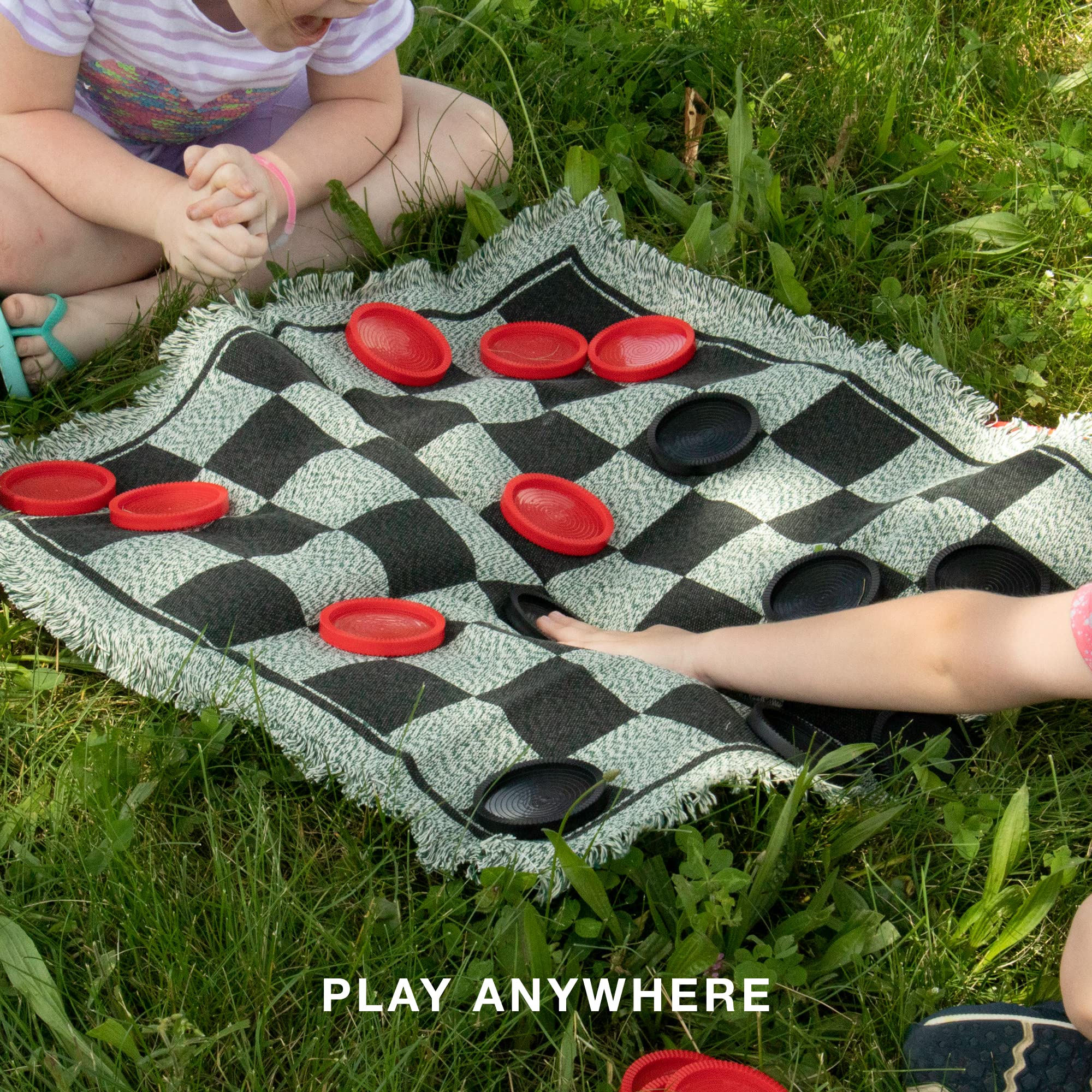 Brybelly Large Checkers Set - Giant Checkers Game for Indoor/Outdoor - Jumbo Classic Board Games for Friends and Family - 3-in-1 Checkers and Mega Tic Tac Toe