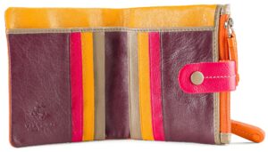 visconti mojito m77 multi colored soft leather compact wallet/purse 3.5" x 4.3" (orange multi)