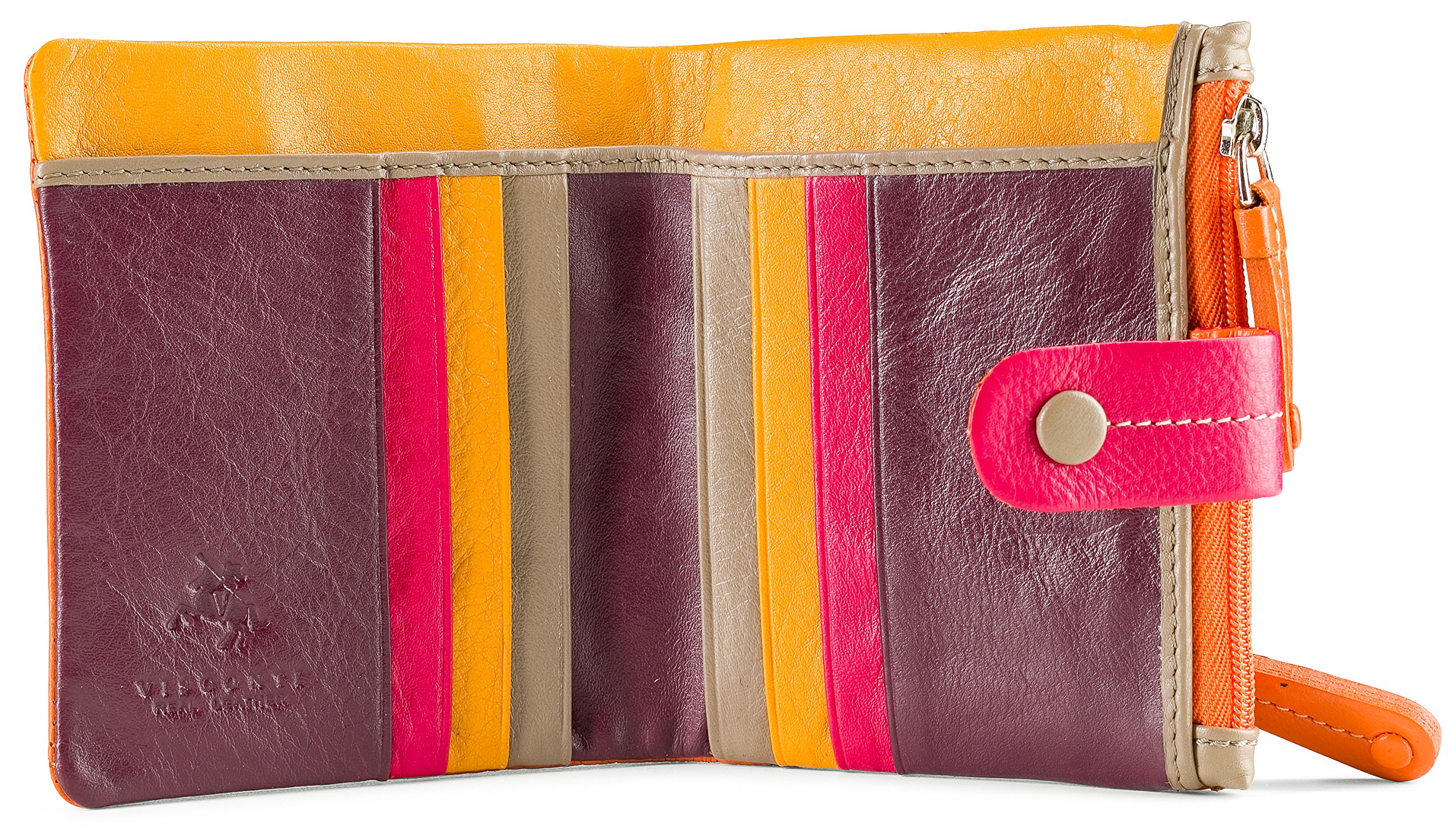 Visconti Mojito M77 Multi Colored Soft Leather Compact Wallet/Purse 3.5" x 4.3" (Orange Multi)