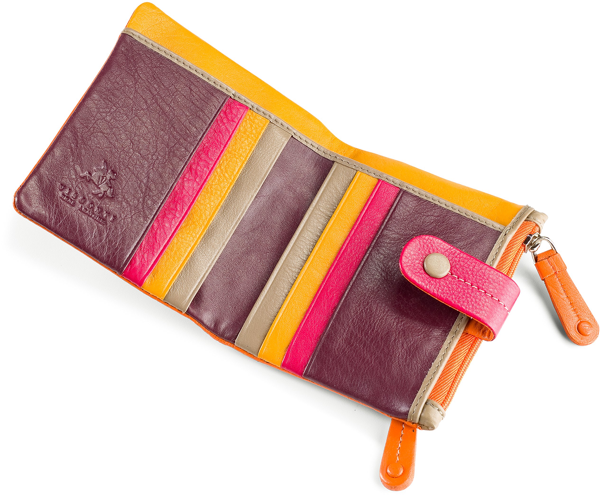 Visconti Mojito M77 Multi Colored Soft Leather Compact Wallet/Purse 3.5" x 4.3" (Orange Multi)