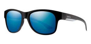 smith optics wayward lifestyle polarized sunglasses, matte black/chromapop blue mirror