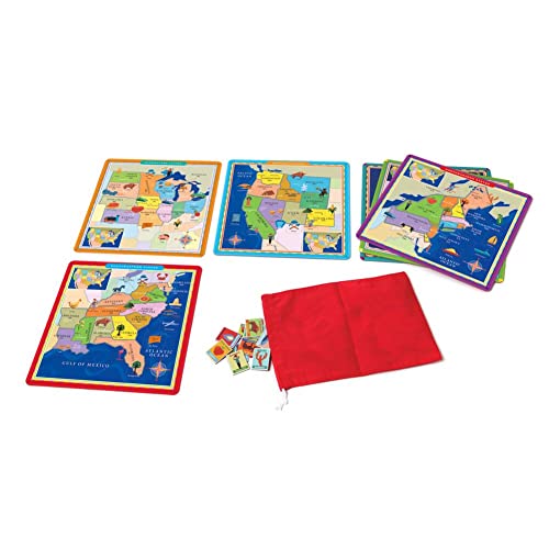 eeBoo: United States Geography Bingo Game, for 2 to 6 Players, Includes 6 Game Cards, 84 Playing Cards, & Drawstring Bag, for Ages 5 and up