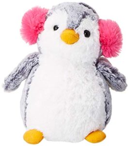 aurora world pompom 9' penguin plush with pink ear muff from