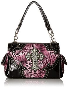 western cross leopard handbag rhinestone pocket purse with matching wallet (pink)