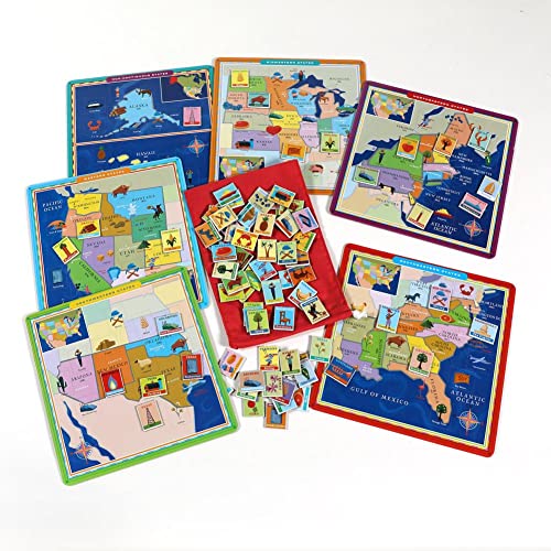 eeBoo: United States Geography Bingo Game, for 2 to 6 Players, Includes 6 Game Cards, 84 Playing Cards, & Drawstring Bag, for Ages 5 and up