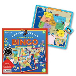 eeBoo: United States Geography Bingo Game, for 2 to 6 Players, Includes 6 Game Cards, 84 Playing Cards, & Drawstring Bag, for Ages 5 and up