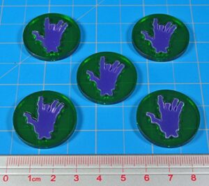 litko rotten skill tokens | compatible with zombicide | translucent green & purple | pack of 5