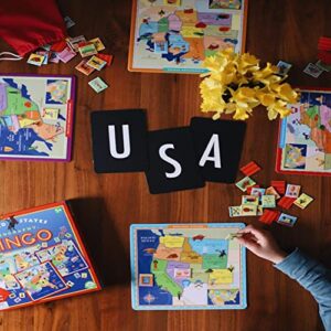 eeBoo: United States Geography Bingo Game, for 2 to 6 Players, Includes 6 Game Cards, 84 Playing Cards, & Drawstring Bag, for Ages 5 and up