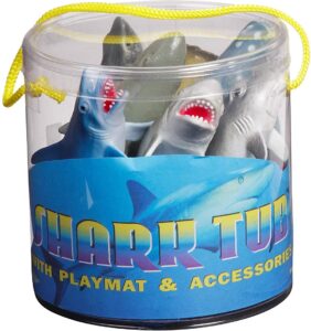 warm fuzzy toys kids tub of 7 realistic shark figurines, 1 tub & playmat - engaging educational playtime - ultimate fun & learning experience for home or classroom (ages 3+)