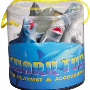 WARM FUZZY Toys Kids Tub of 7 Realistic Shark Figurines, 1 Tub & Playmat - Engaging Educational Playtime - Ultimate Fun & Learning Experience for Home or Classroom (Ages 3+)