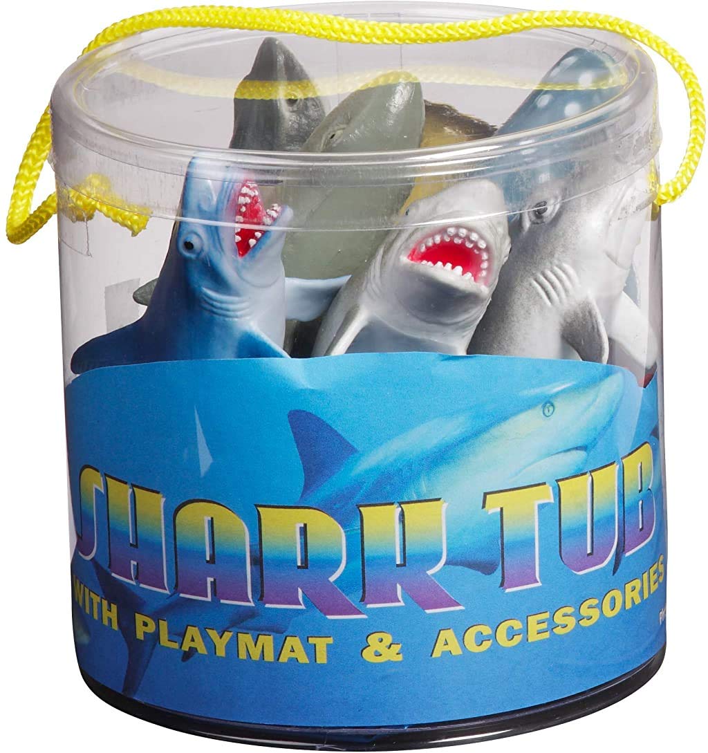 WARM FUZZY Toys Kids Tub of 7 Realistic Shark Figurines, 1 Tub & Playmat - Engaging Educational Playtime - Ultimate Fun & Learning Experience for Home or Classroom (Ages 3+)