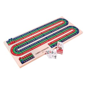 s&s worldwide jumbo 34" long foam cribbage board. 2-piece board locks together to form a huge 34" x 14-1/5" x 1" thick 3 track board. includes 12 easy to grasp pegs. perfect for seniors.