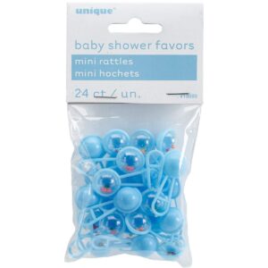 Unique Industries Mini Baby Rattle Favors, 1", Blue, 24 Pieces