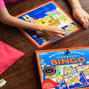 eeBoo: United States Geography Bingo Game, for 2 to 6 Players, Includes 6 Game Cards, 84 Playing Cards, & Drawstring Bag, for Ages 5 and up