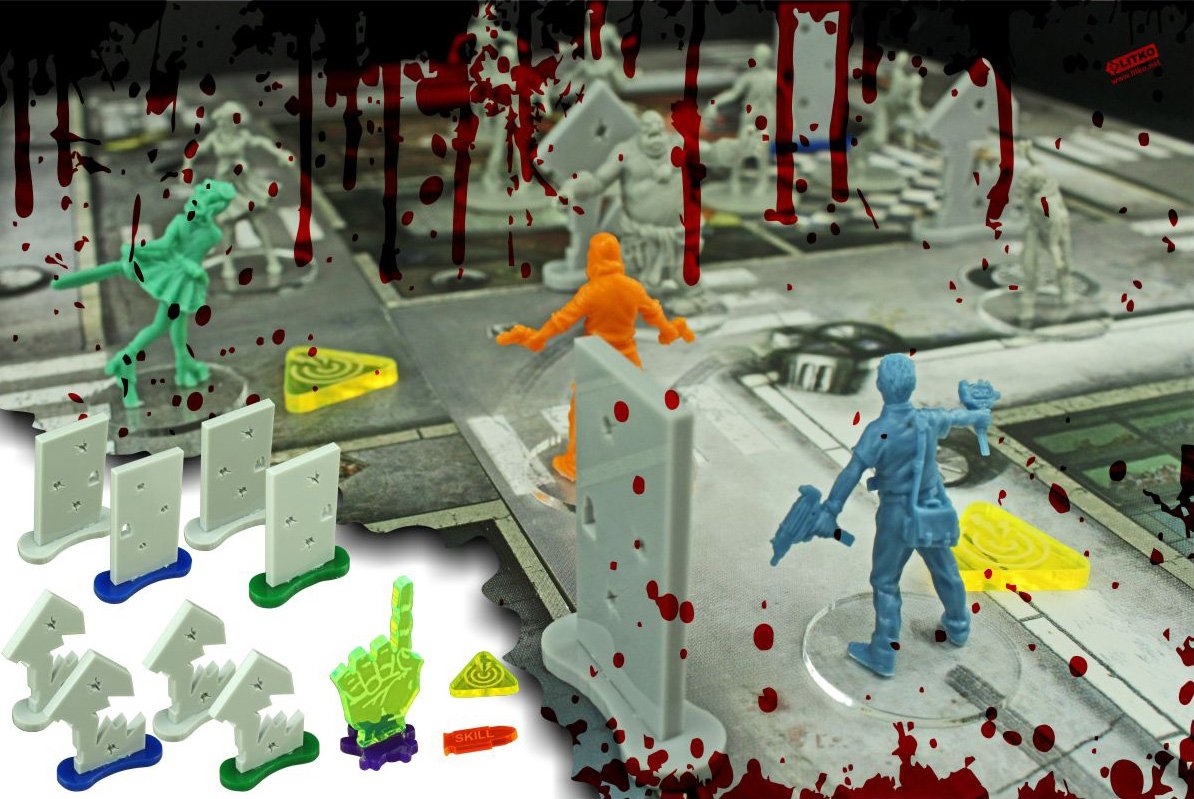 LITKO Zombie Game Set | Compatible with Zombicide | Prison Cell Door | Locked Door | Unlocked | Objective | 1st Player | Born Leader | Skill Bullet | Noise | Smashed | Mall | 55 Pack (Base Game)