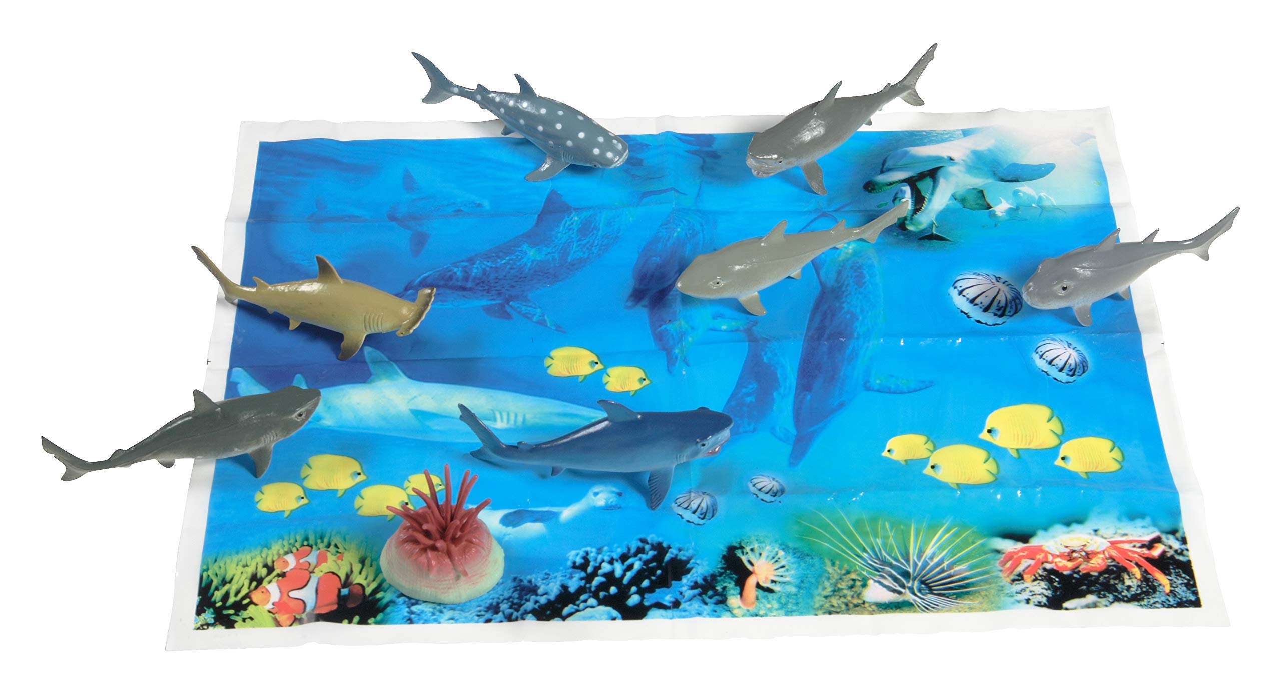 WARM FUZZY Toys Kids Tub of 7 Realistic Shark Figurines, 1 Tub & Playmat - Engaging Educational Playtime - Ultimate Fun & Learning Experience for Home or Classroom (Ages 3+)