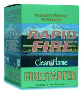 clean flame earth-friendly rapid fire firestarter (10-pack). non-toxic, lights when wet-for fireplaces, camping, and more