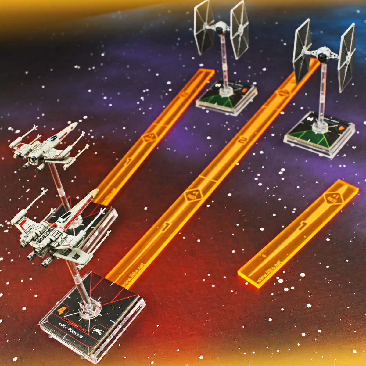 LITKO Space Fighter Multi-Range Fire Gauge Set | Compatible with Star Wars: X-Wing | Set of 3 (Fluorescent Green)