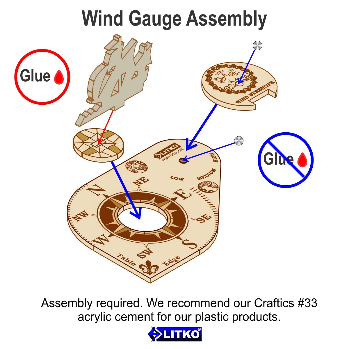 LITKO Naval Glory Wind Gauge Compass Compatible with Sails of Glory, 3mm Plywood & Transparent Bronze