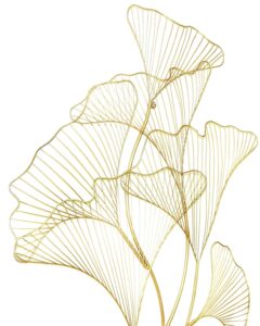 bellaa metal wall art golden ginkgo leaf modern contemporary abstract japanese style minimalist 3d sculpture figurine unique home decor living room outdoor wrought iron accent large biloba flower