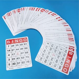 S&S Worldwide Jumbo Bingo Cards. Easy to Read Cards with Large 5/8" H Numbers. 8-1/4" x 11-1/4" Cards are Coated to be Spill Resistant. Pack of 100.